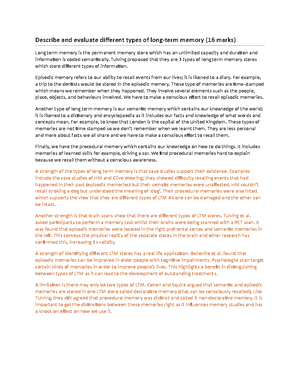 [Solved] describe and evaluate the multi store model of memory 16 marks - MEMORY: A Level ...