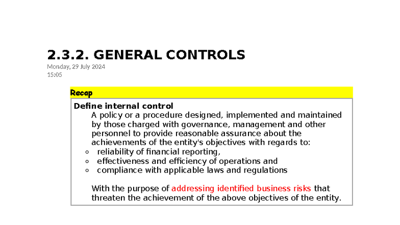 2.3.2. General Controls Overview and Importance in IT Audit - Studocu