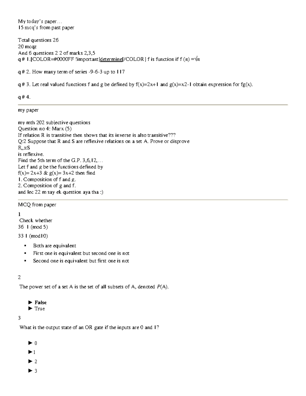 MTH202 - Midterm Exam Questions and Solutions from Past Papers - Studocu