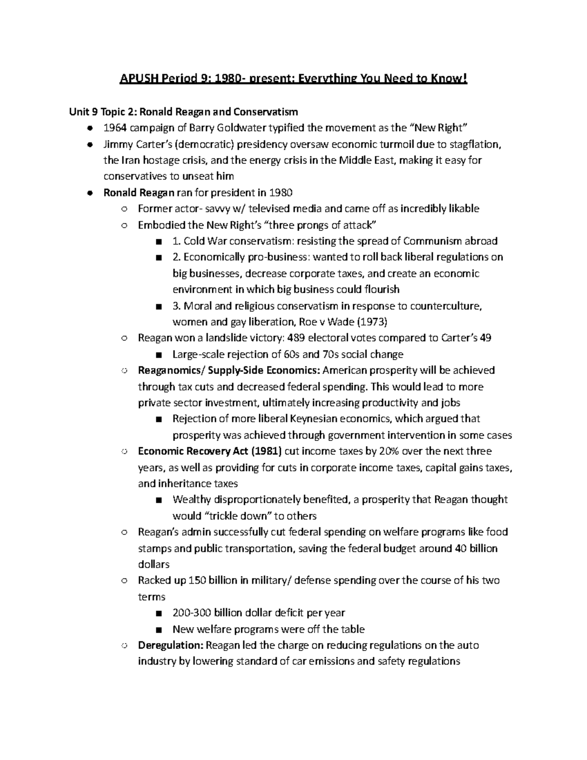 APUSH Period 9: Ronald Reagan and the End of the Cold War - Studocu