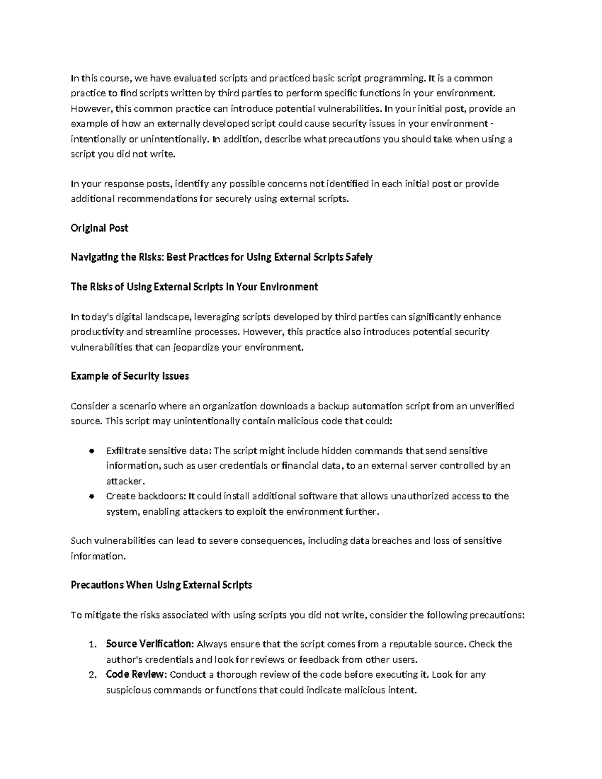 CS 101 Final Exam: Best Practices for Safely Securing External Scripts ...