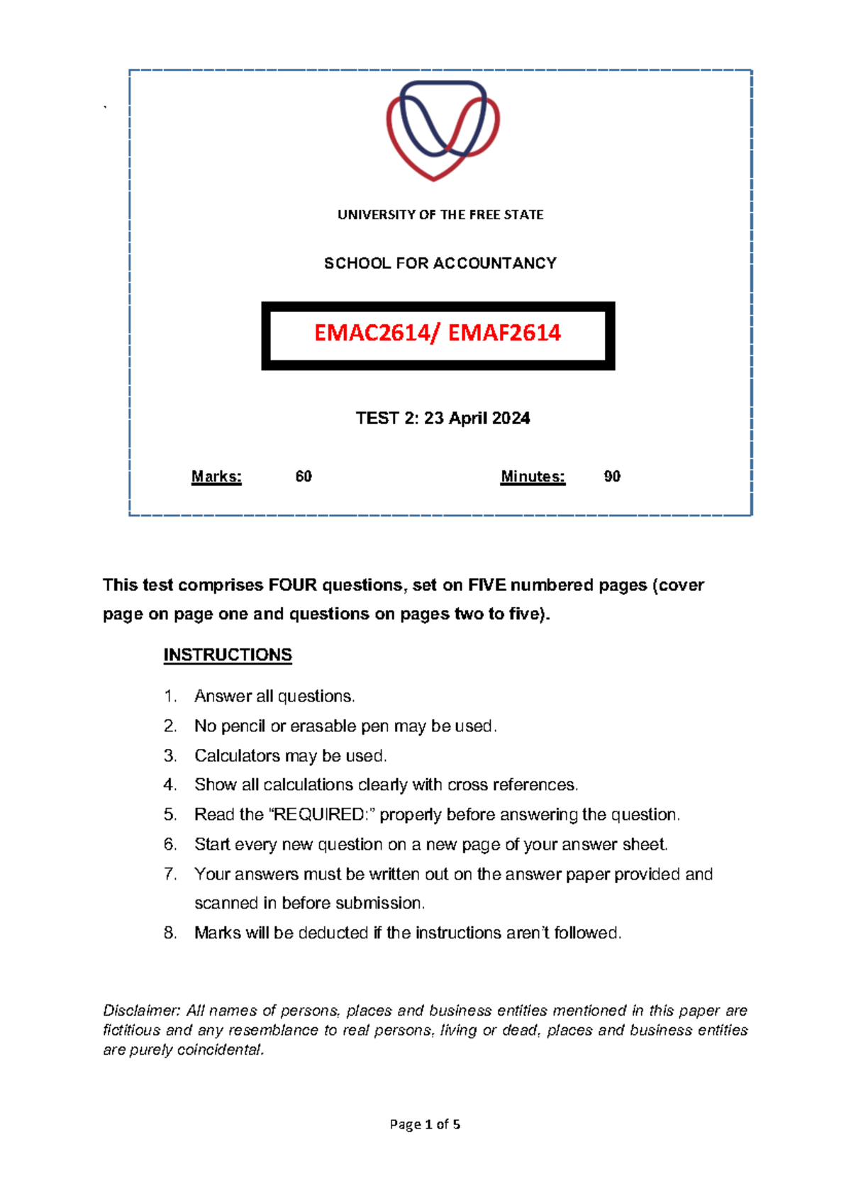 2024 EMAF2614 Test 2: Management Accounting Insights and Analysis - Studocu