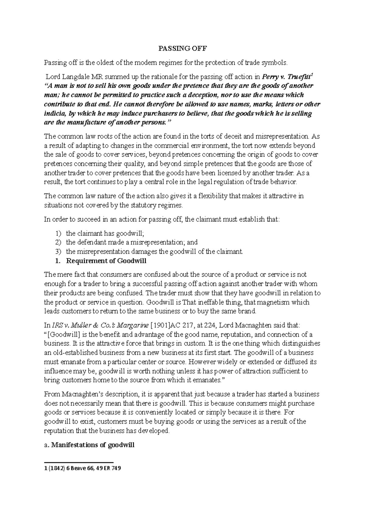 Passing Off: Key Principles and Legal Framework in Trademark Law - Studocu