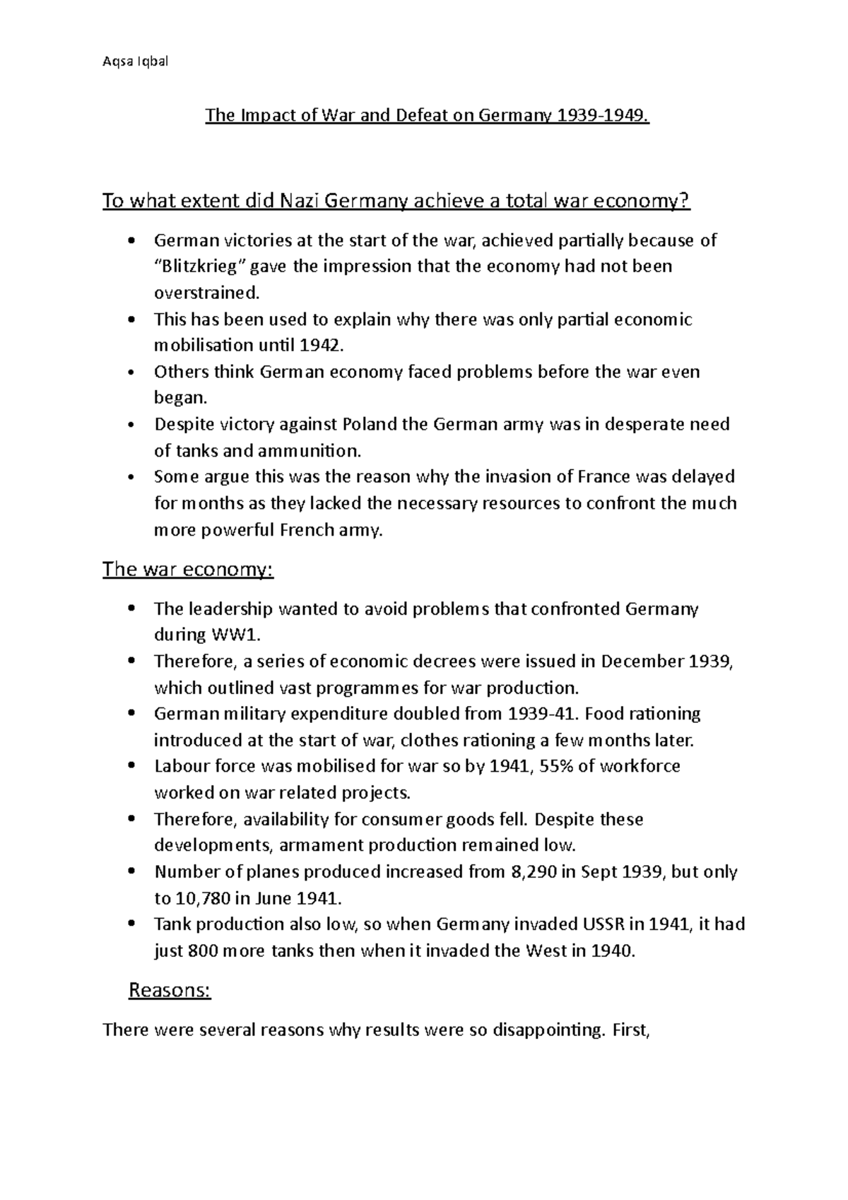 Chapter 3: The Impact of War and Defeat on Germany (1939-1949) Analysis ...