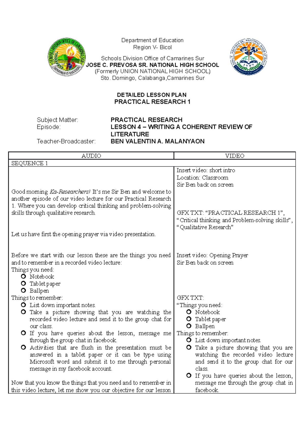 Demo script 2 final - MAPEH - Teaching 7 - Department of Education ...