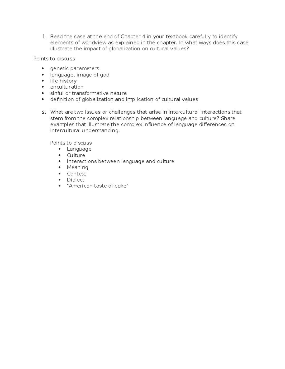 Topic 2 Discussion Questions on Worldview and Globalization Issues ...
