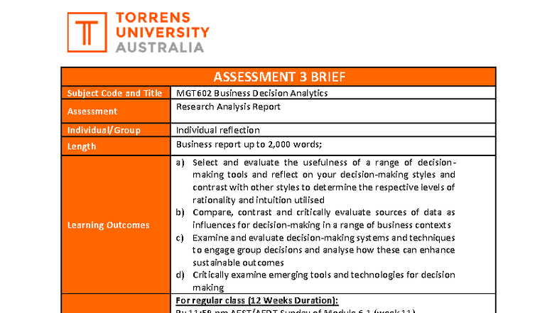 MGT602 - Business Decision Analytics Research Analysis Report - Studocu