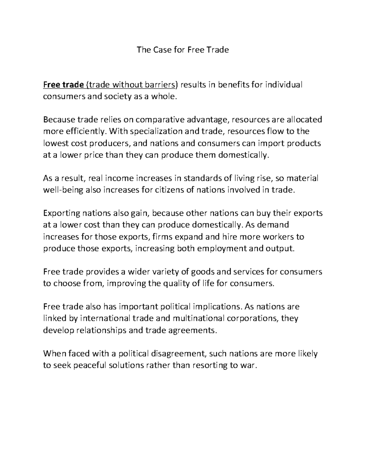 The Case for and Against Free Trade: An Economic Analysis (ECO 101 ...