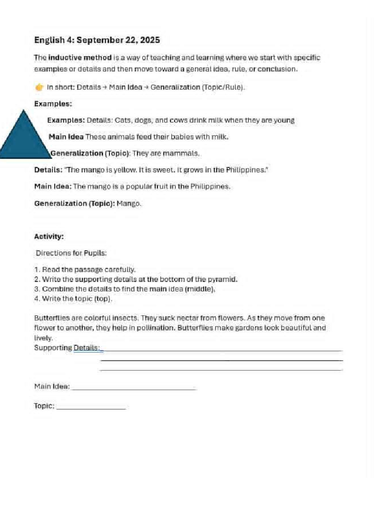 English 4: Inductive Method Teaching Strategies and Examples - Studocu