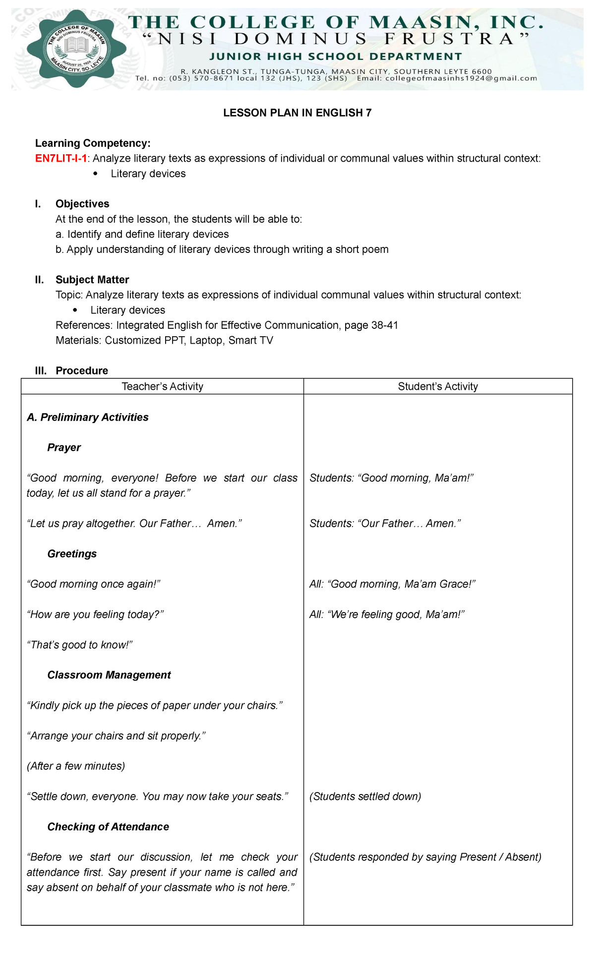 LP in English 7 - Narrative Techniques and Literary Devices - Studocu