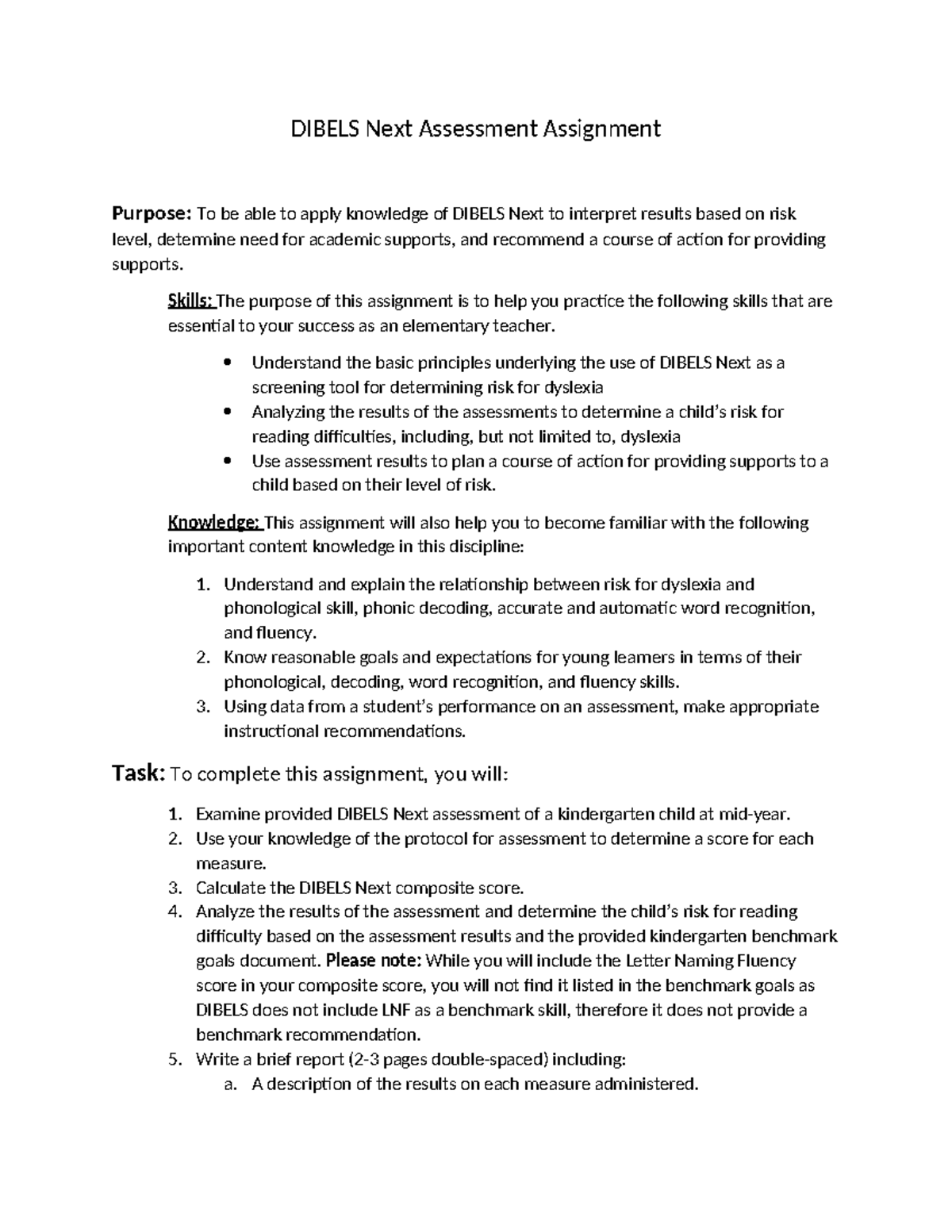 DIBELS Next Assessment Assignment 2: Analyzing Risk for Dyslexia - Studocu