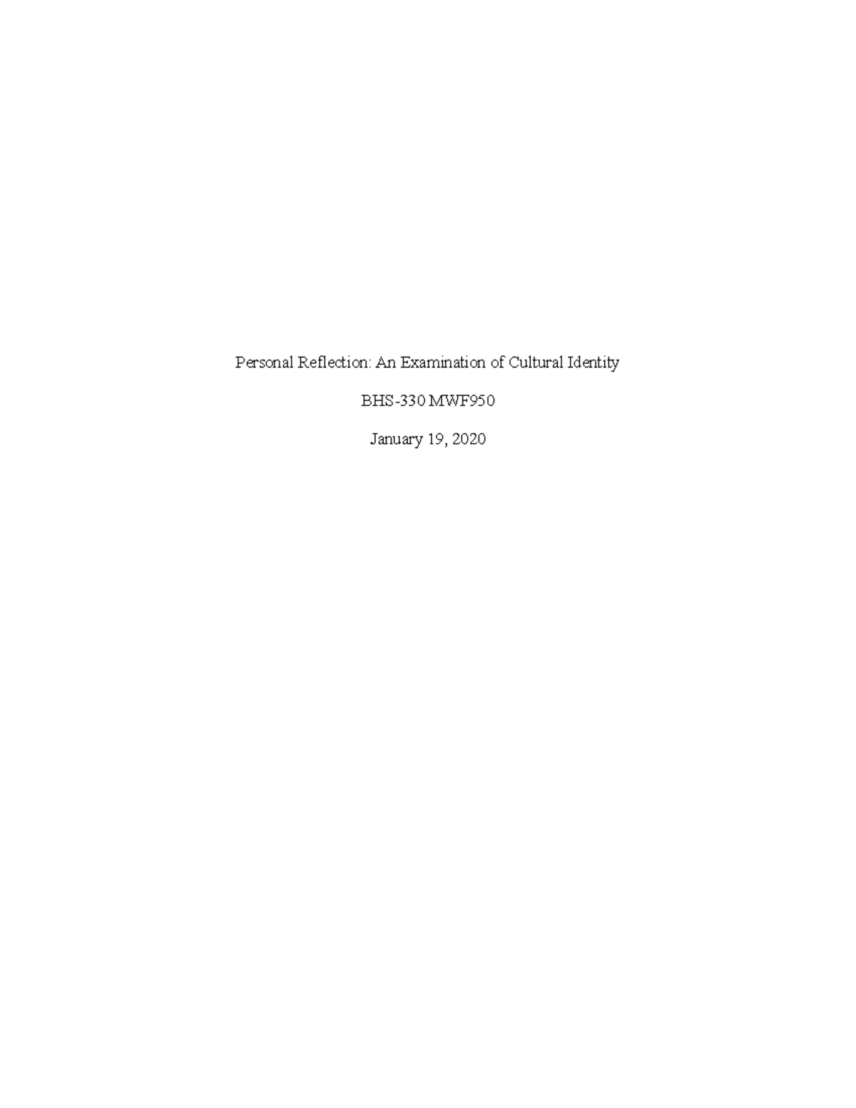 BHS-330 Cultural Identity: Personal Reflection Essay - Studocu