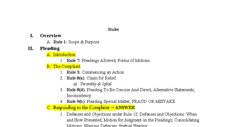 Civil Procedure Rules Outline: Key Rules and Guidelines - Studocu