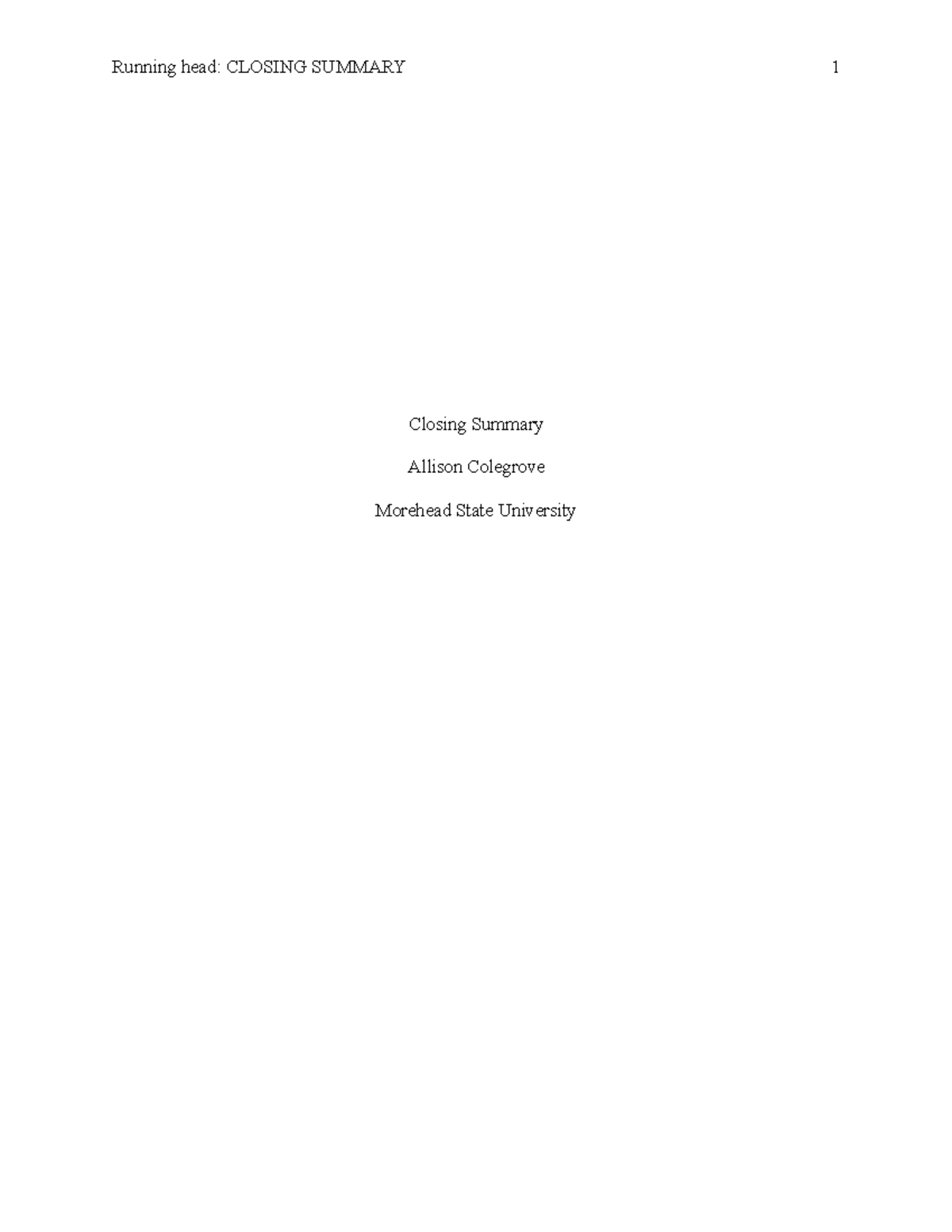 Closing Summary Example - BSW Student Reflection on Client Progress ...