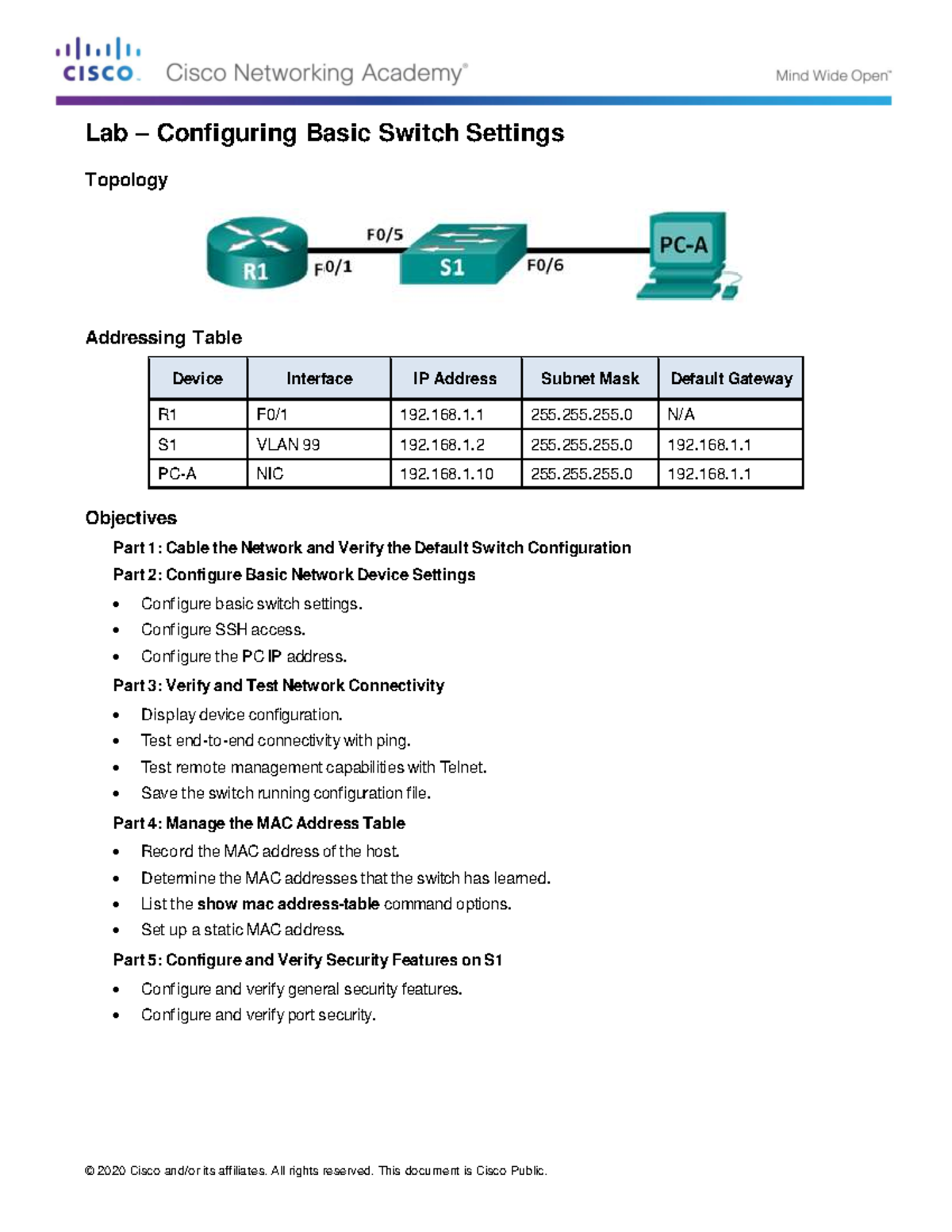 Lab 7: Configuring Basic Switch Settings and Network Connectivity (CCNA) - Studocu