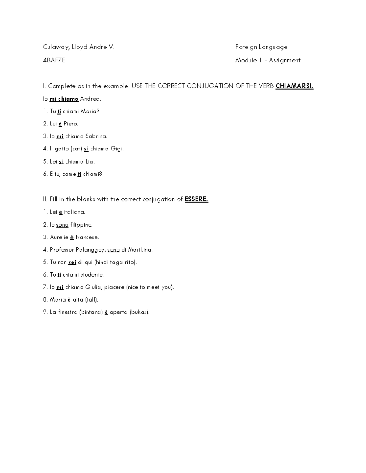 4BAF7E Foreign Language Module 1 - Assignment on Verbs - Studocu