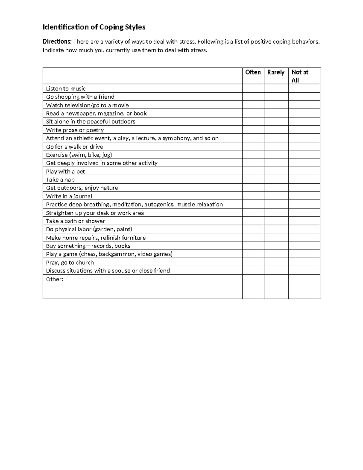 Identification of Coping Styles - Identification of Coping Styles ...