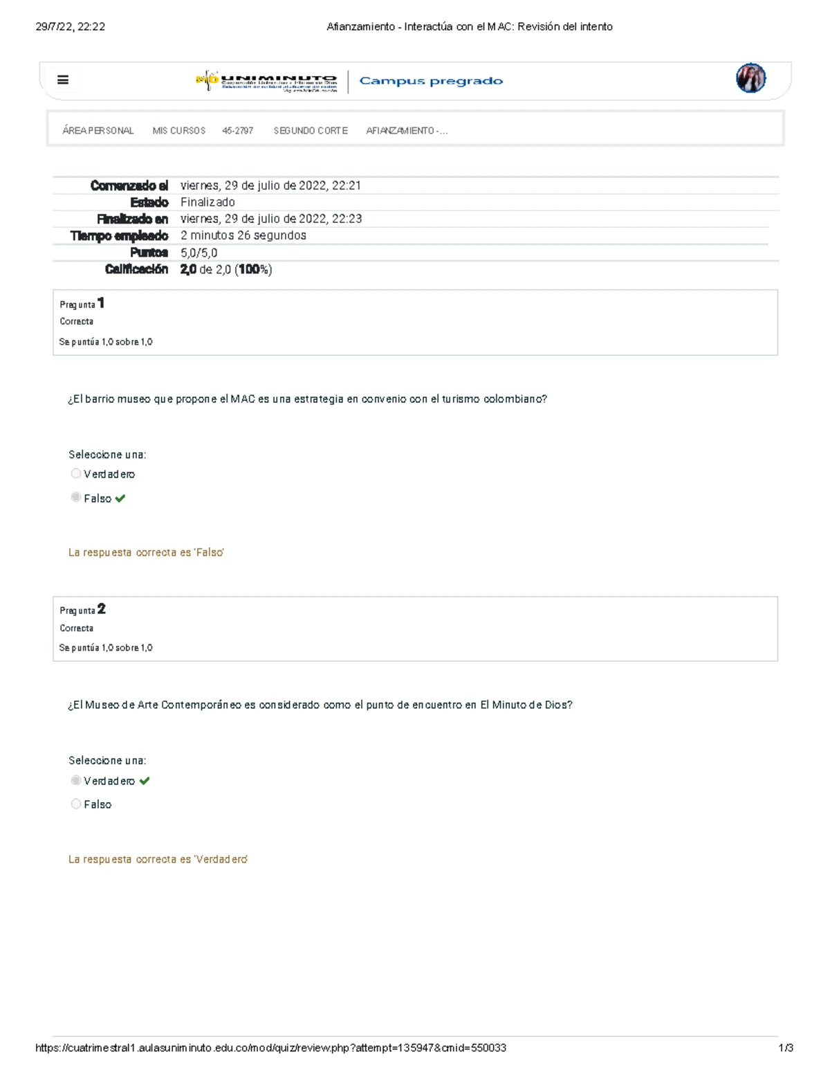 Afianzamiento - Interactúa con el MAC Revisión del intento - 29/7/22 ...