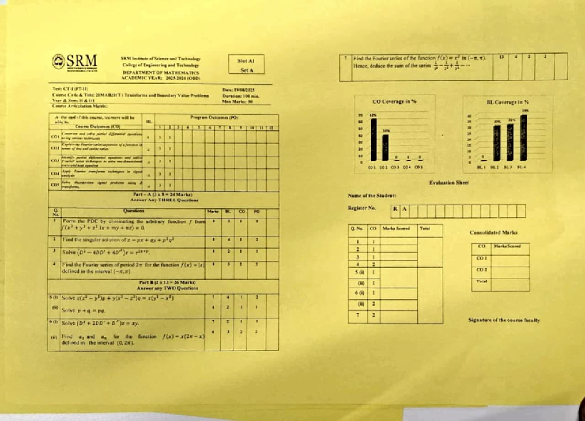 Math CT Sem 3 - CT1: Fourier Series & PDE Problems - Studocu