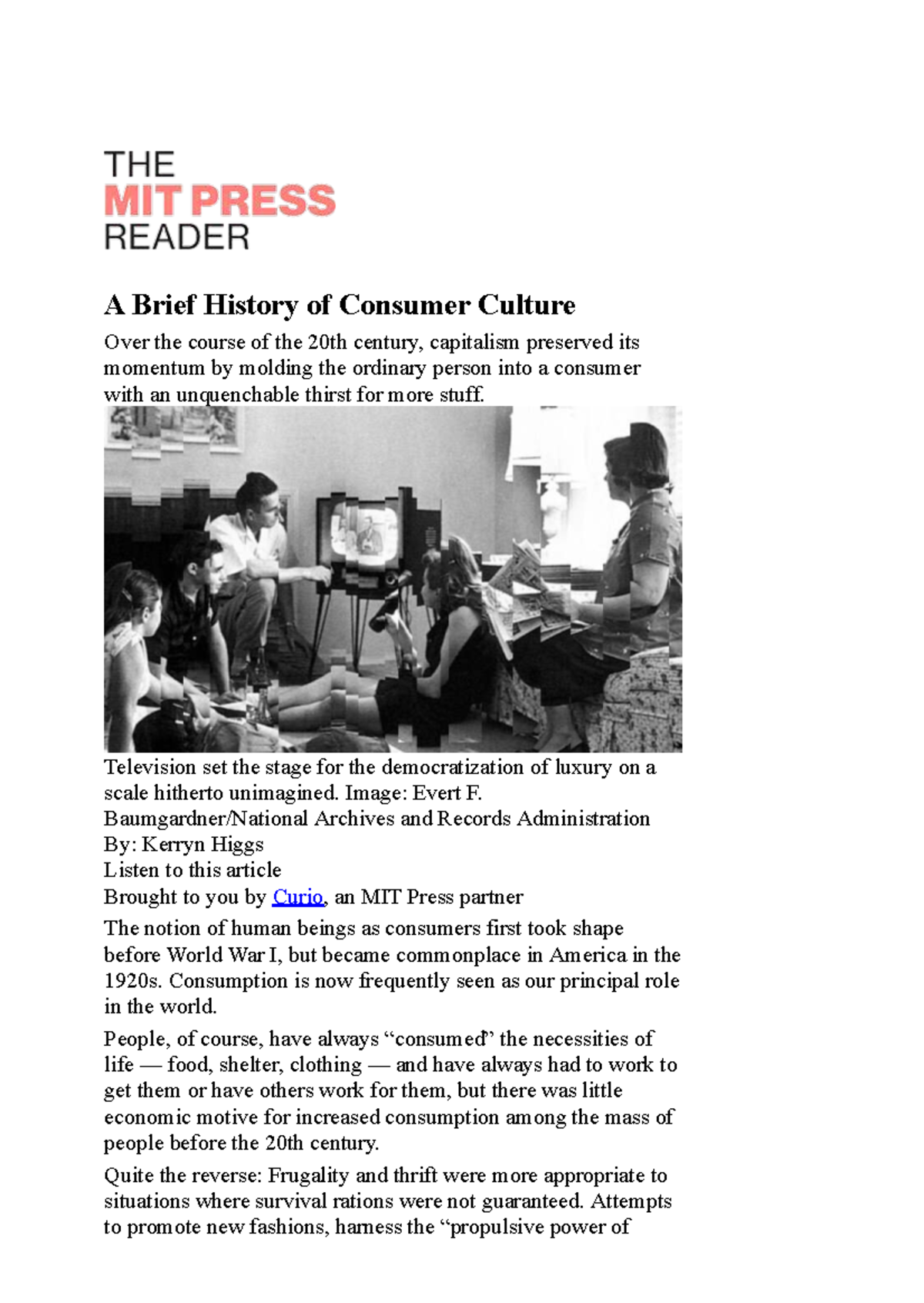 A Brief History of Consumer Culture: 20th Century Insights - Studocu
