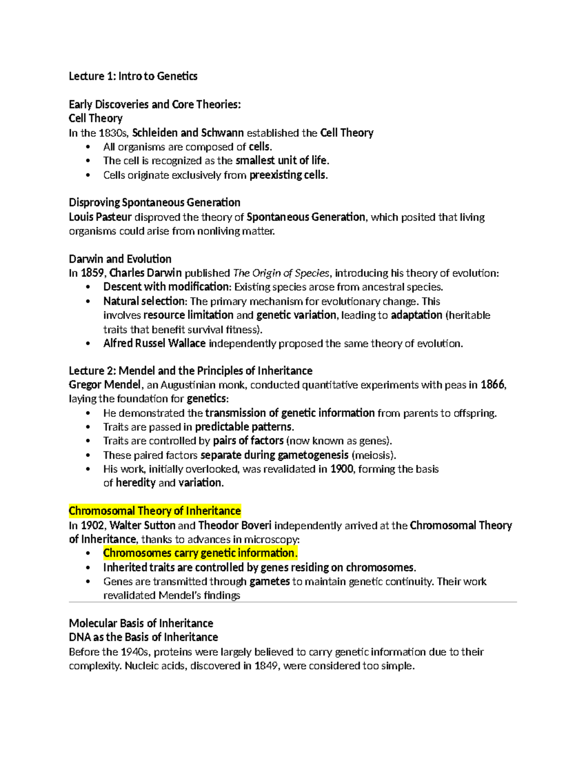Genetics 1-12: Summary of Key Concepts from Initial Lectures - Studocu