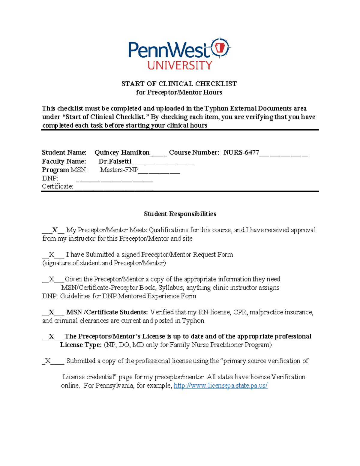 DNP 123: Start of Clinical Checklist for Spring 2025 - Studocu