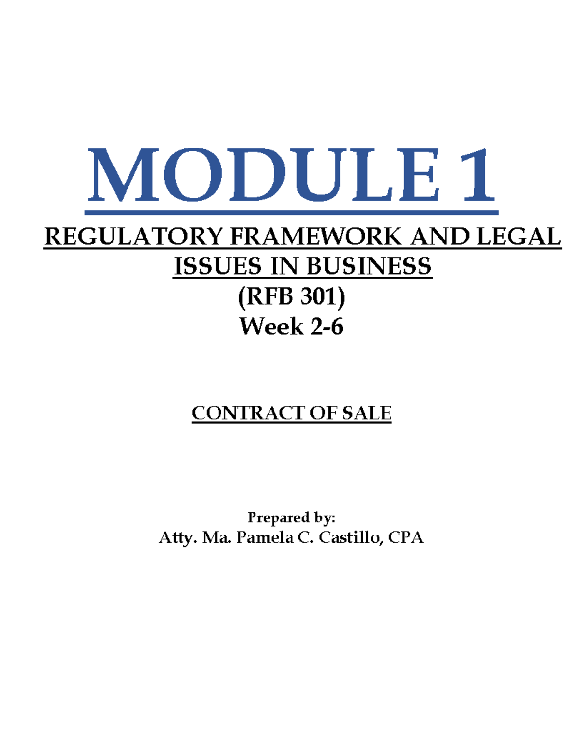 Module-1 Sales-WEEK-2-6 - MODULE 1 REGULATORY FRAMEWORK AND LEGAL ...