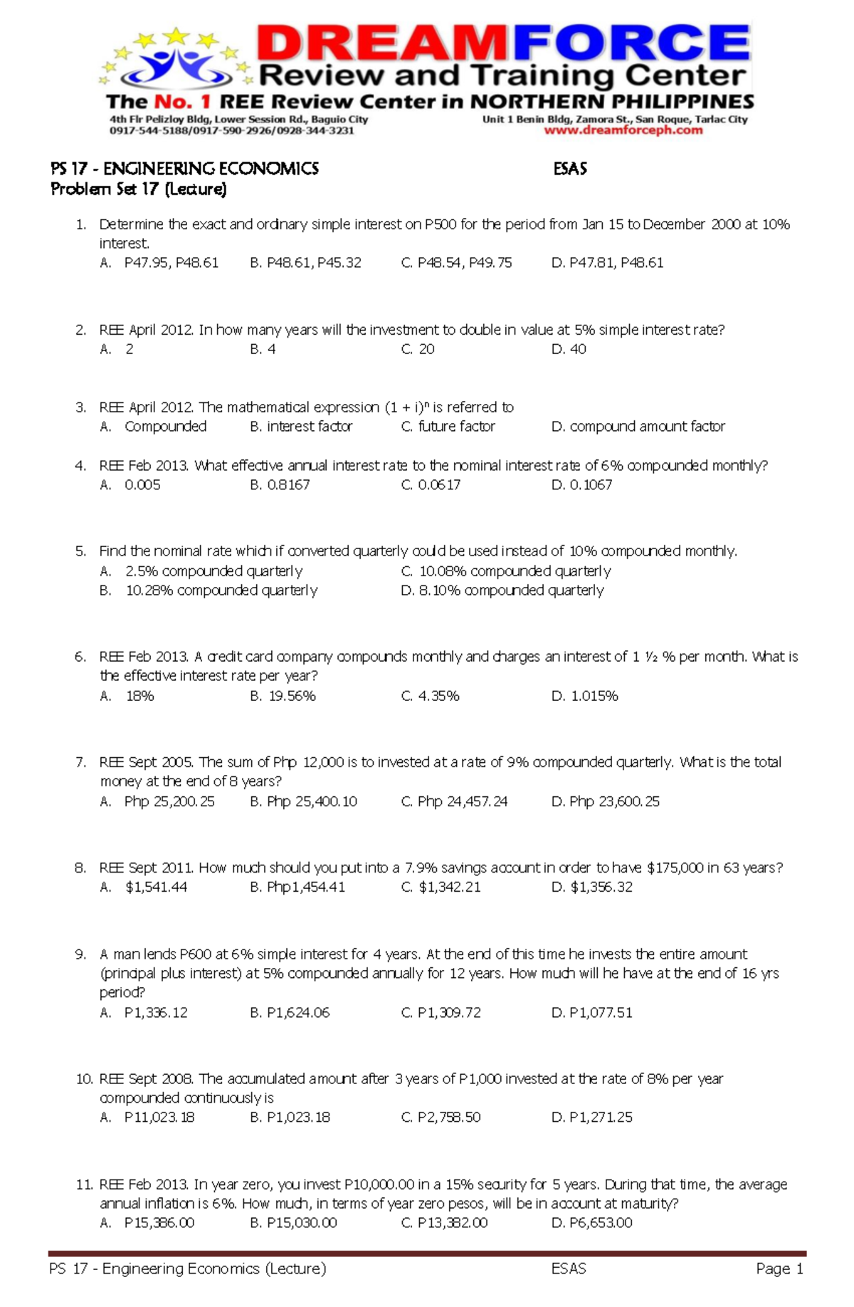 PS 17 - Engineering Economics Problem Set Solutions - Studocu