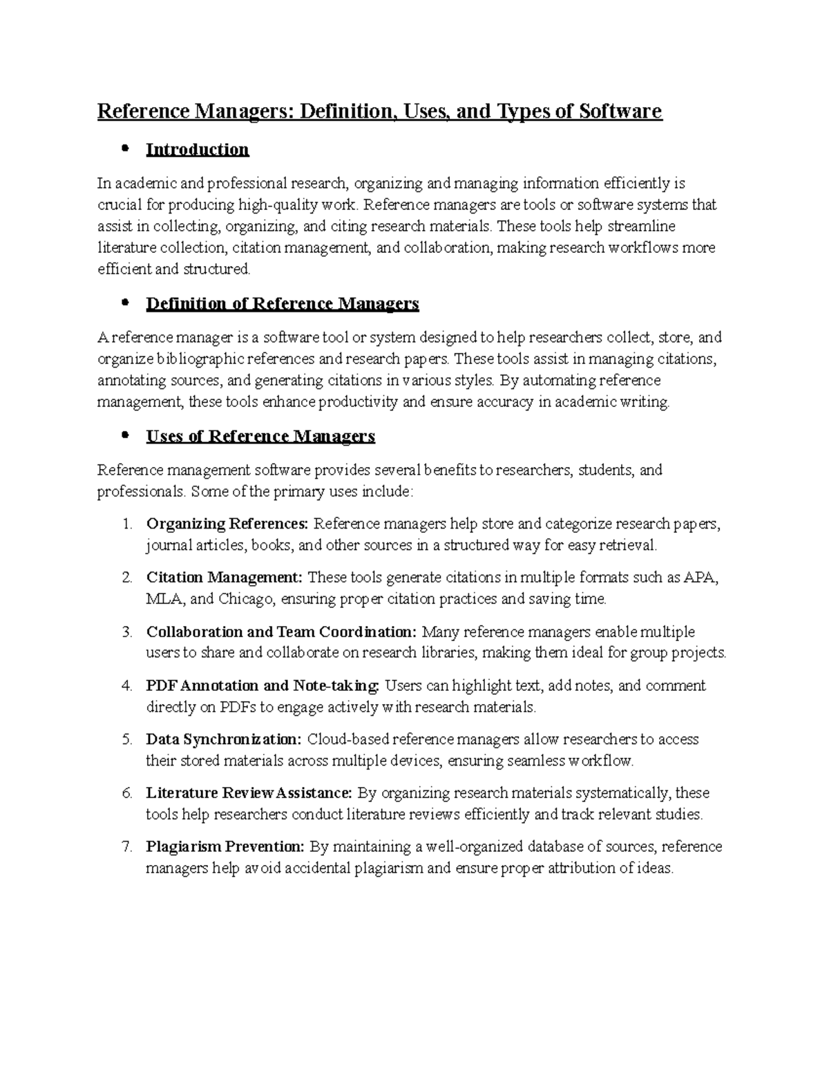 Reference Managers: Overview, Features, and Software Types - Studocu