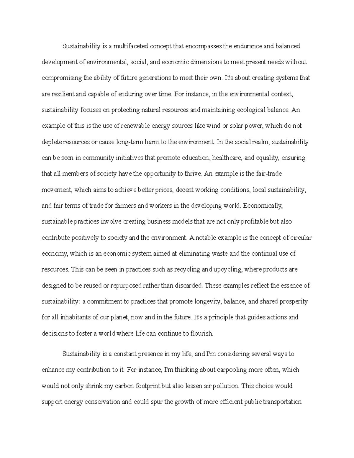 Module 1 short paper sustainability - Sustainability is a multifaceted ...