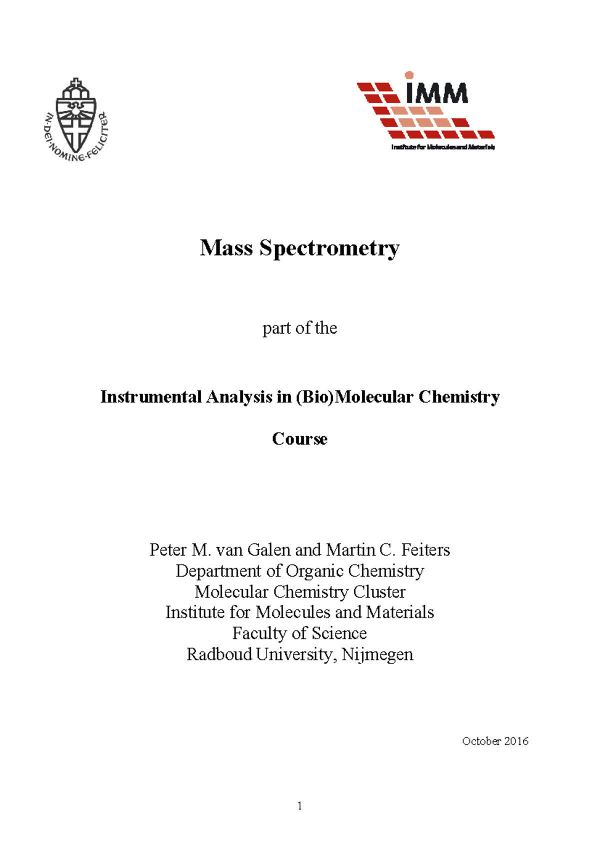 Mass spectrometery lecture notes - Mass Spectrometry part of the ...