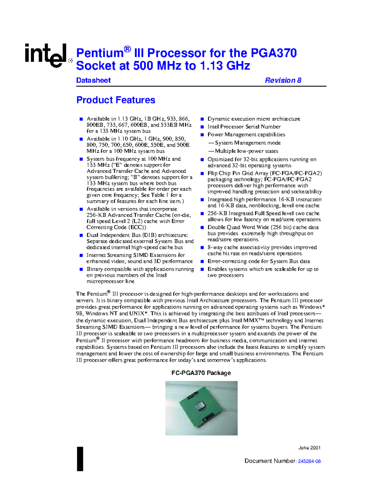 Pentium Processor PGA370 Socket Datasheet (500 MHz - 1.13 GHz) - Studocu