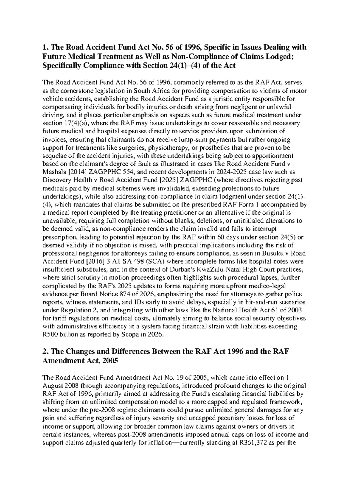 Motor Vehicle Accident Claim: Insights on RAF Act No. 56 of 1996 - Studocu
