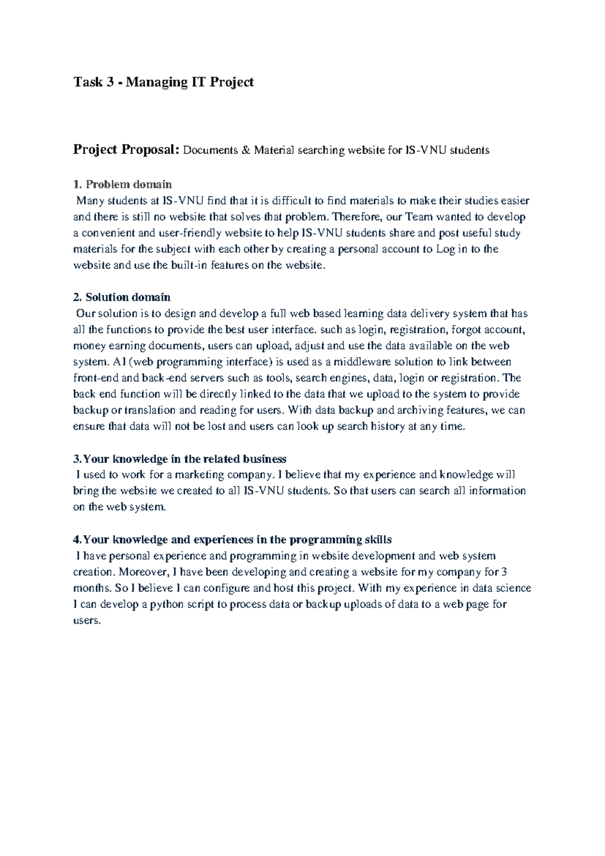 Task 3 Group 3 - Midterm - Task 3 - Managing IT Project Project ...