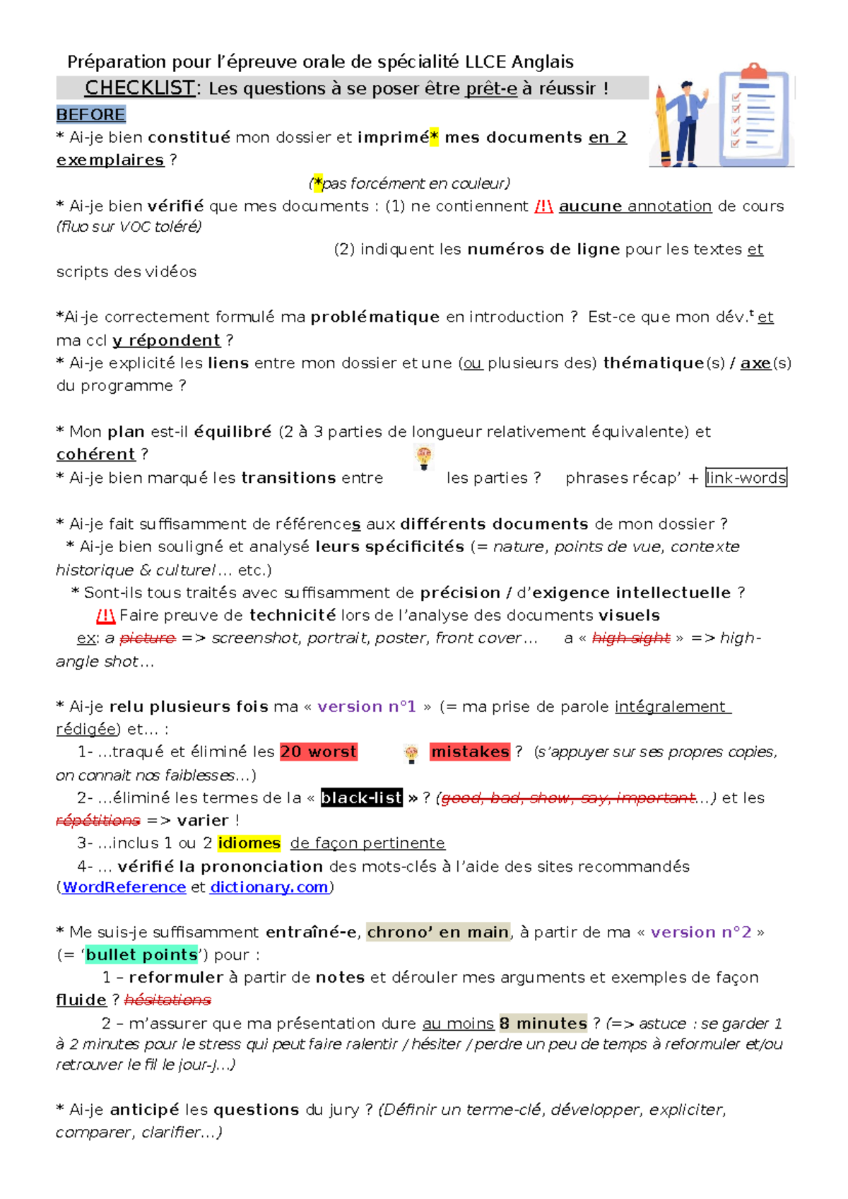 Epreuve Orale de Spécialité LLCE Anglais: Checklist Ultime - Studocu