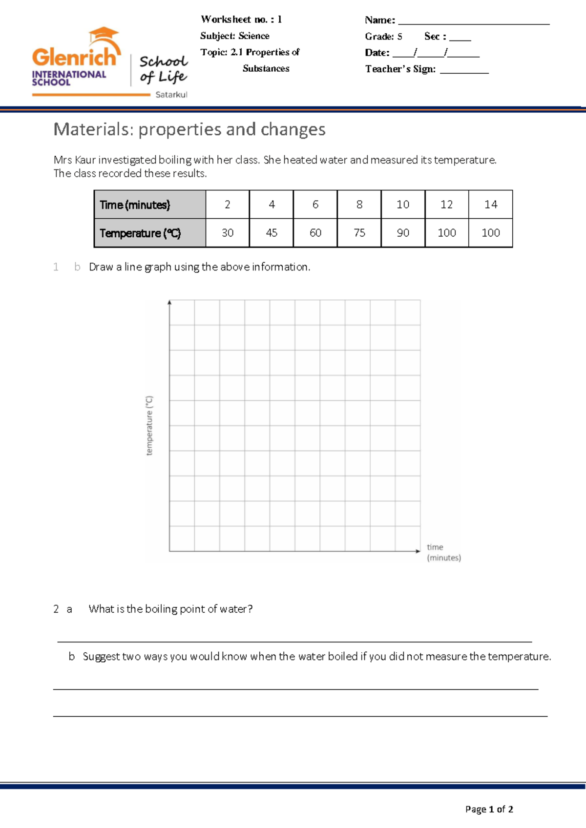 G5 Science Worksheet: 2.1 Properties of Substances - Studocu