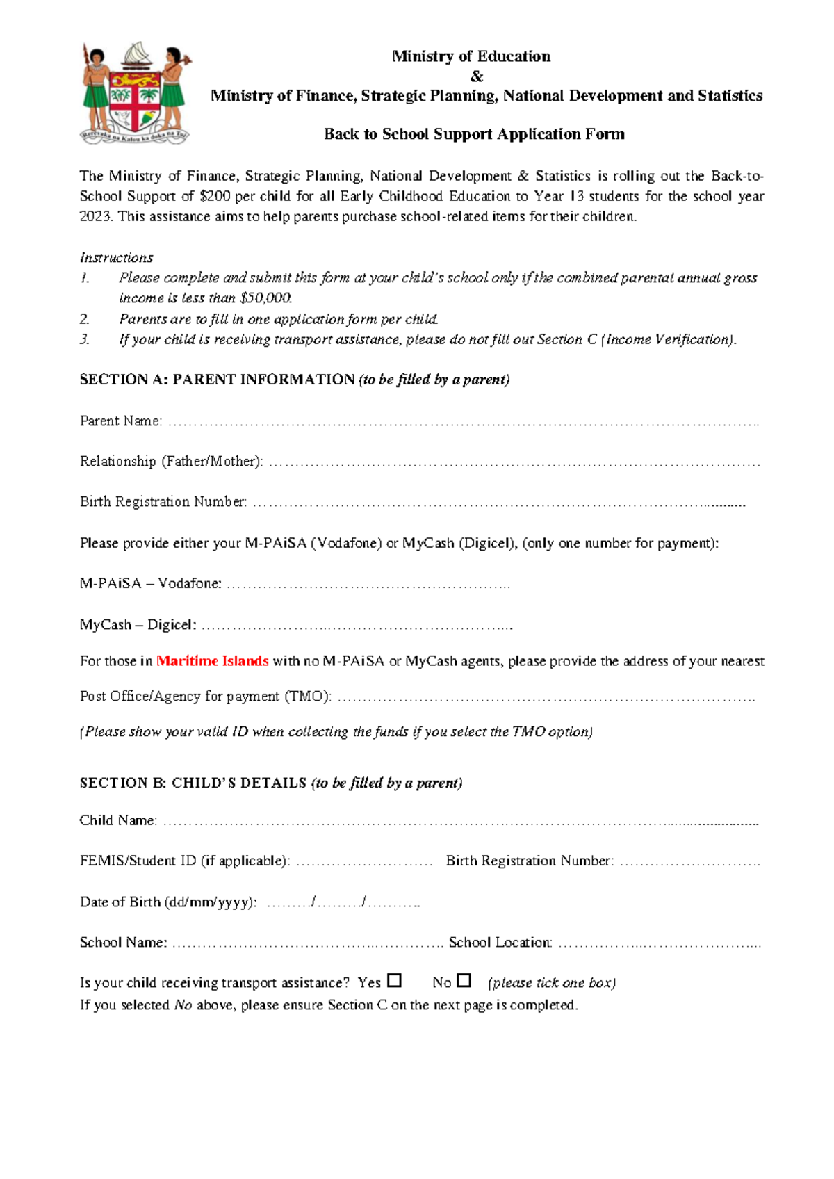 Back to School Support Application Form for Parents 2023 - Studocu