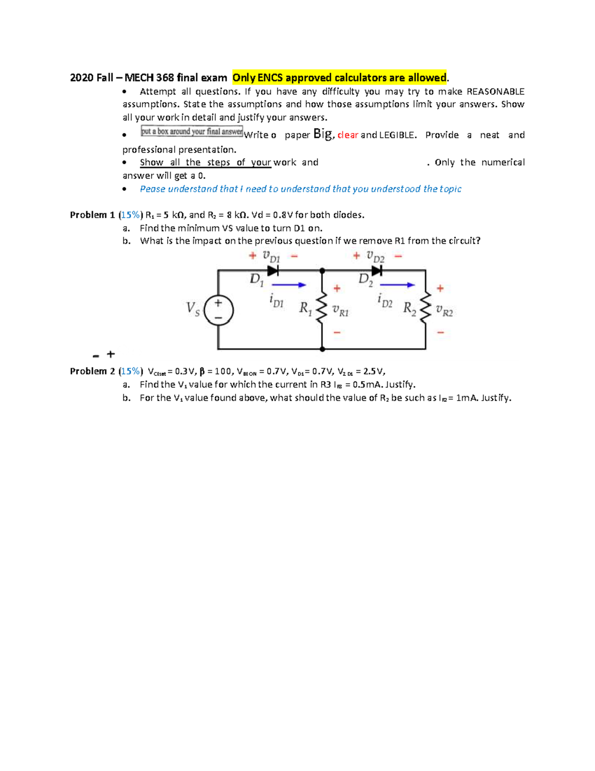 MECH 368 2020 Fall Final Exam: Detailed Problem Solutions - Studocu