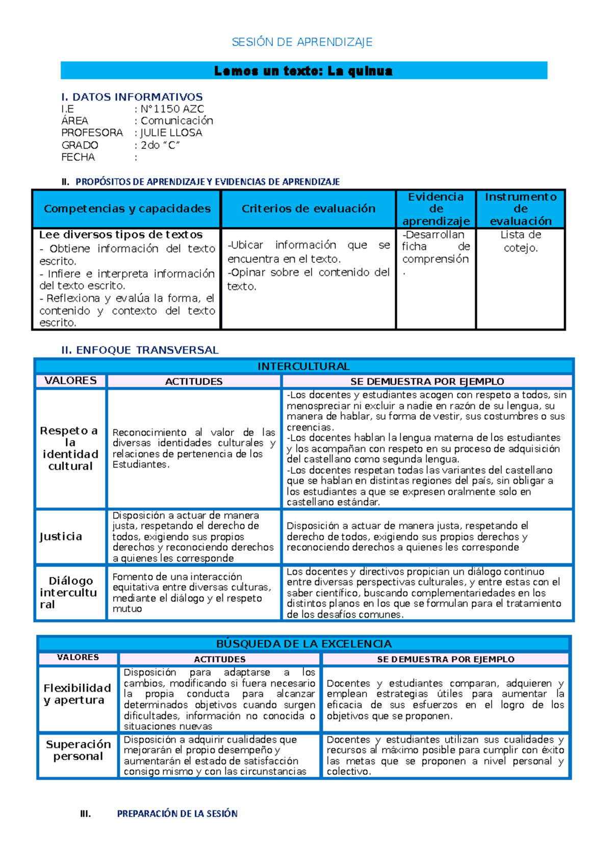 COM. Lectura y Comprensión: La Quinua para 2do “C” - Studocu