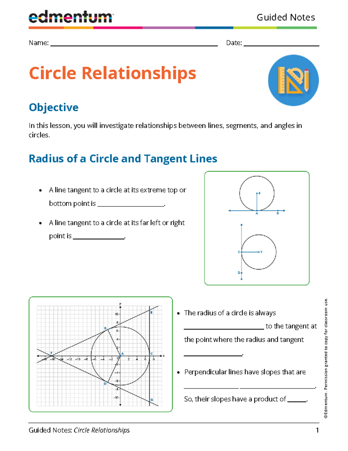Guided Notes - Circle Relationships - ©Edmentum. Permission granted to ...