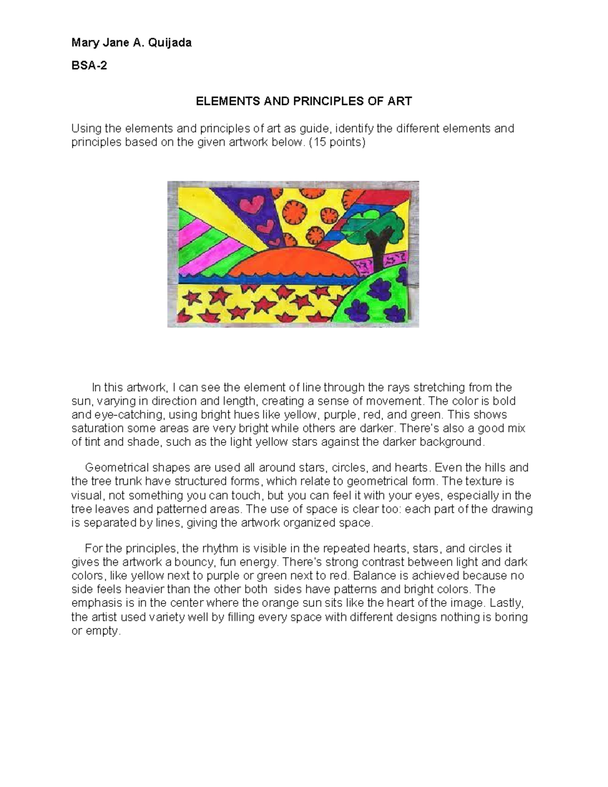 ART 101: Elements and Principles of Art Analysis - Studocu
