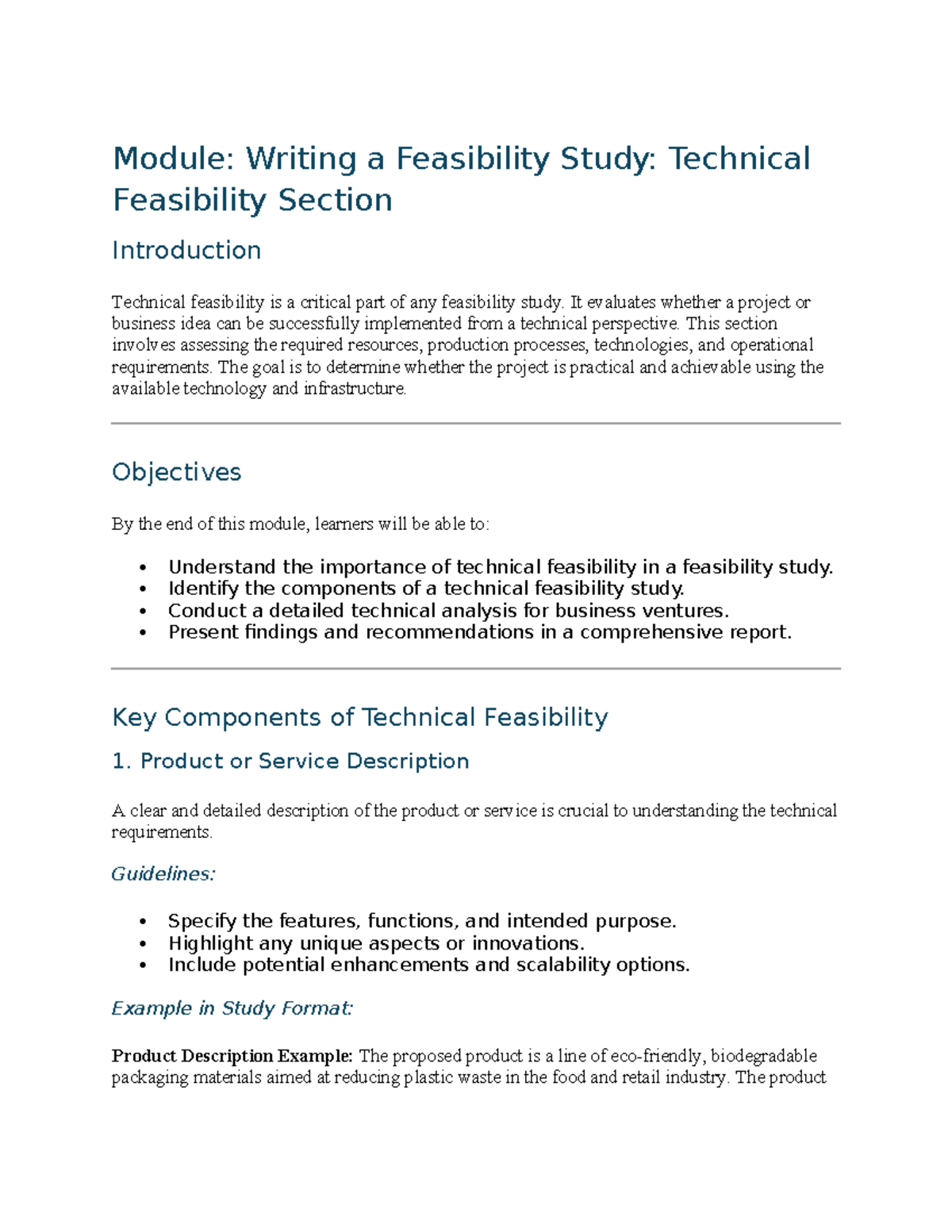 Technical Feasibility Study: Module on Entrepreneurship (ENT 101) - Studocu