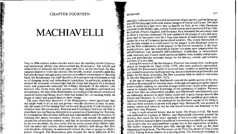 MACHIAVELLI: Insights from Chapter 14 of The Prince (Ebenstein) - Studocu