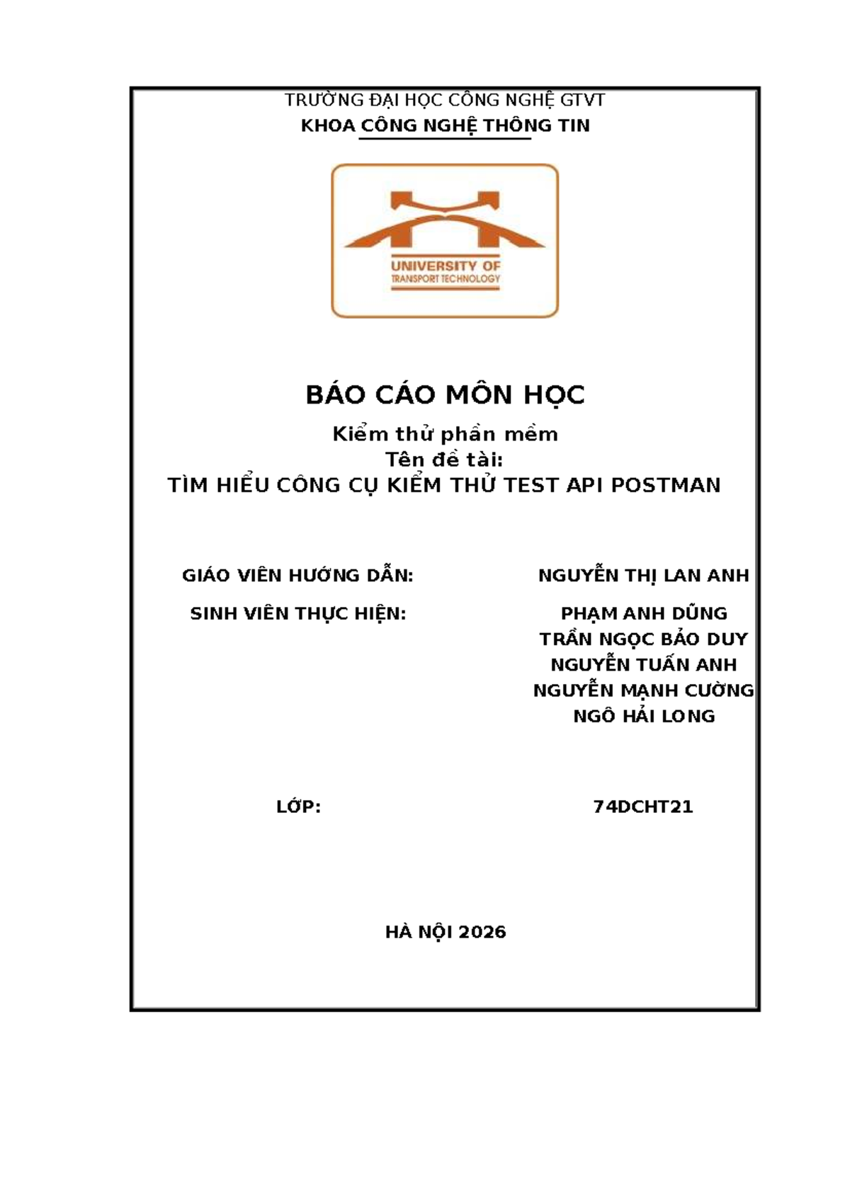 Kiểm thử phần mềm: Tìm hiểu công cụ Test API Postman - 74DCHT21 - Studocu