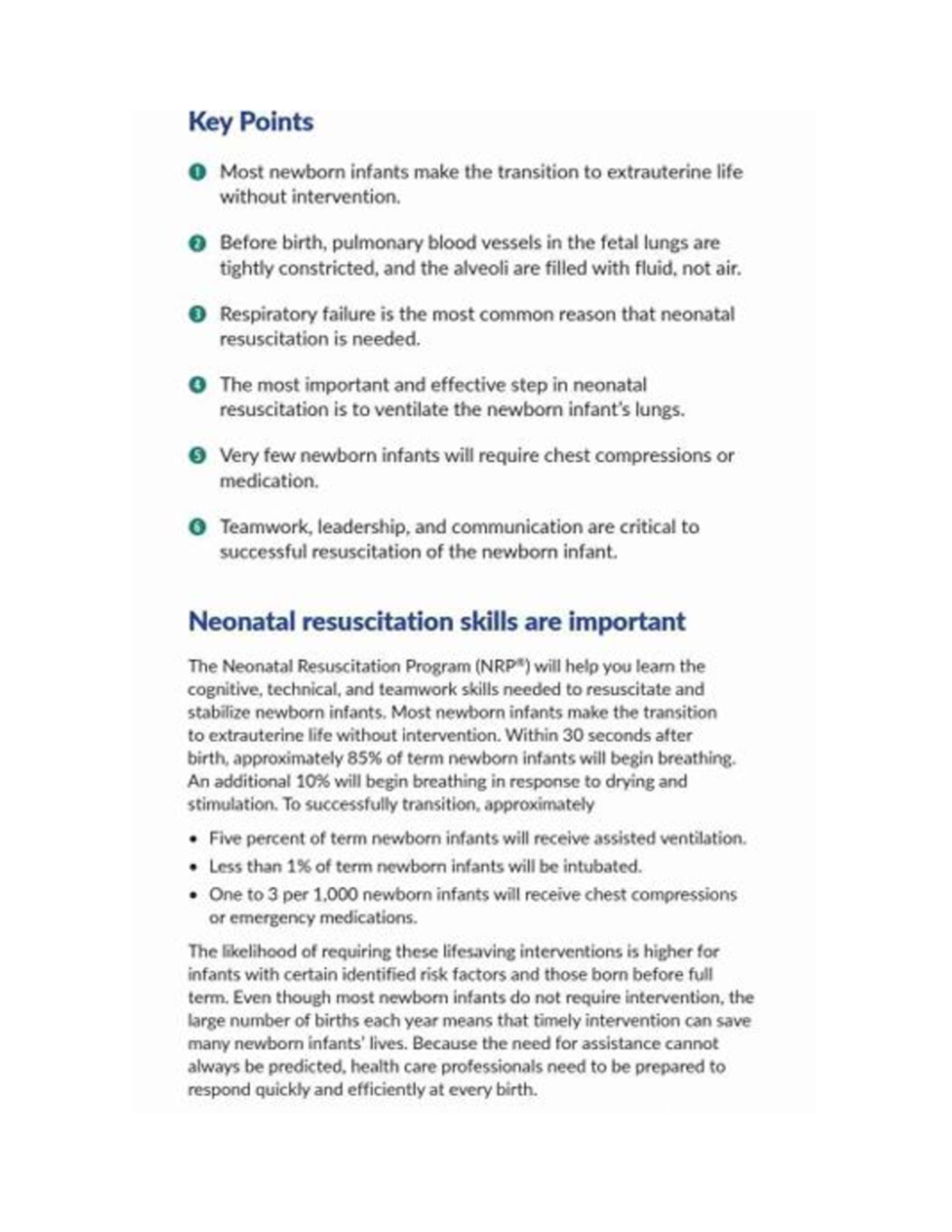 Neonatal Resuscitation Key Points - 9NA Ed - Studocu