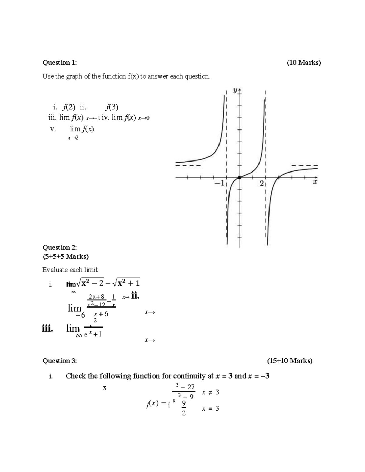 Calculus and Analytical Geometry Midterm Exam Questions (10 Marks) - Studocu