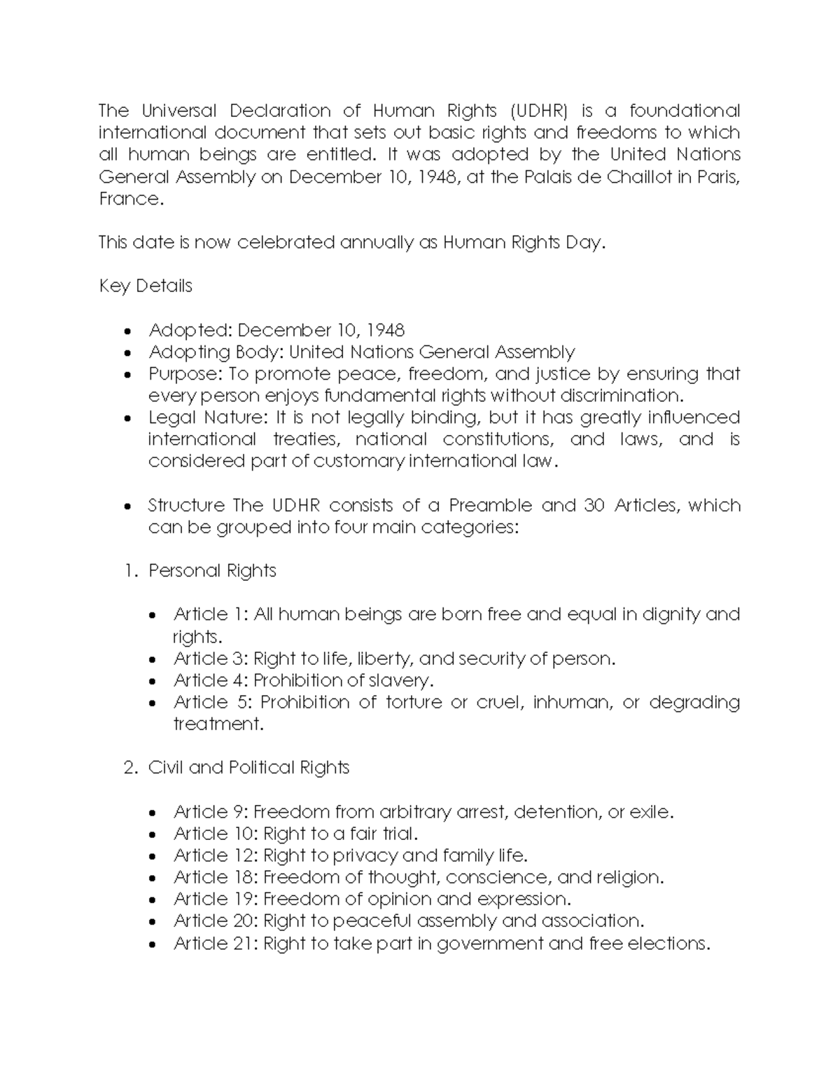 Lecture on the Universal Declaration of Human Rights (UDHR) - Studocu