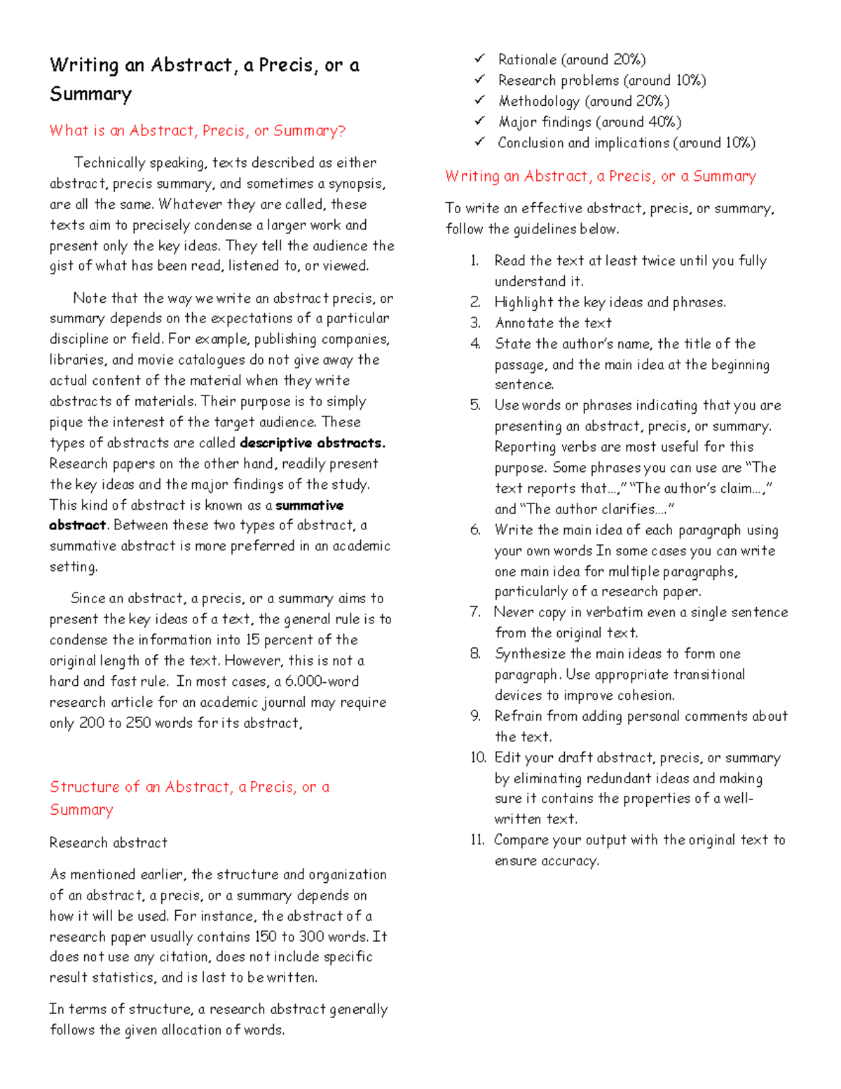 Writing Effective Abstracts, Precis, and Summaries for Research - Studocu