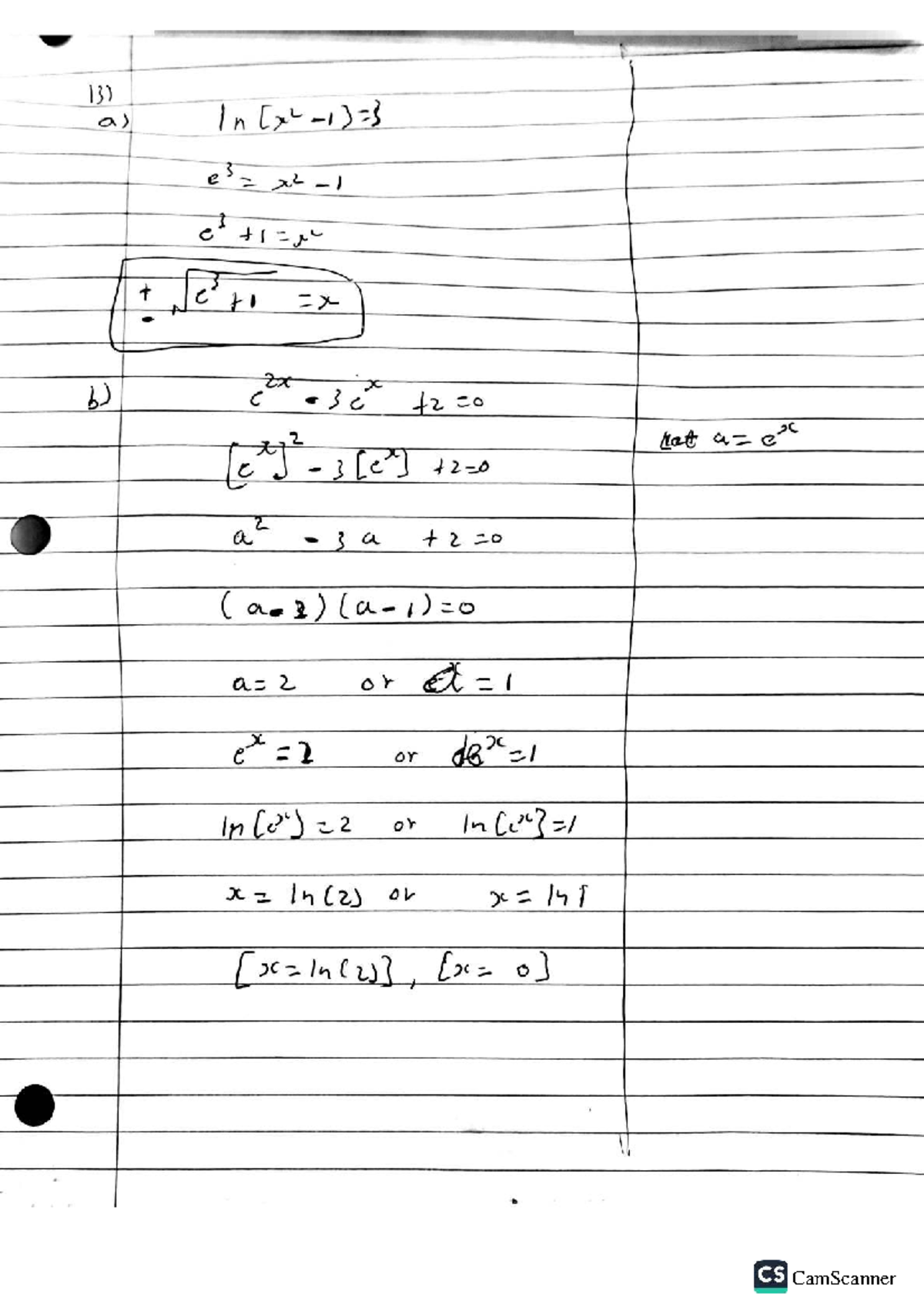 Cam Scanner 2025-09-19 16 - MATH 151 - 13) a) In In e? to 1 b) c2x C 2x ...