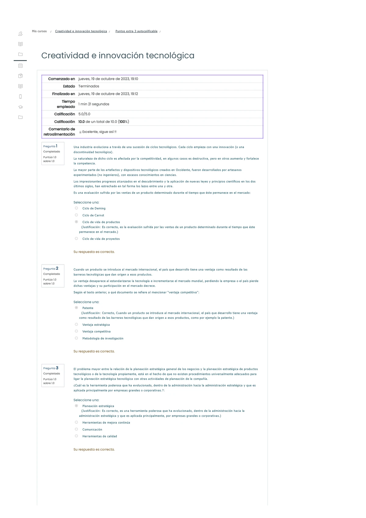 Creatividad e Innovación Tecnológica Examen 6 - Respuestas Completas - Studocu
